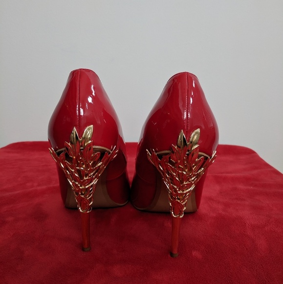 Shoe Dazzle | Shoes | Red Patent Stilleto With Ornament Golden Heel 1w ...